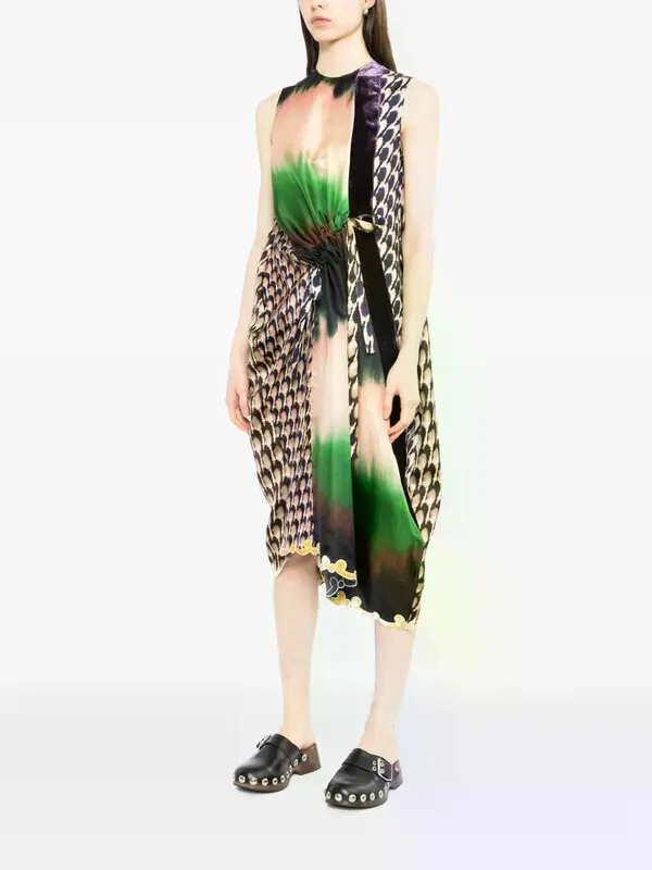 Biyan Mix Twill Silk Print Dress