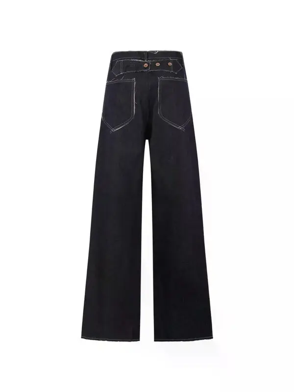 KURO Contrast-stitching Frayed Jeans