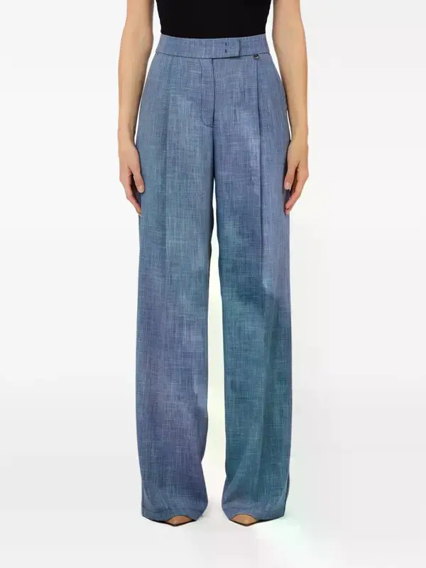 Liu Jo Mélange Fabric Pleated Wide Leg Trousers - Blue