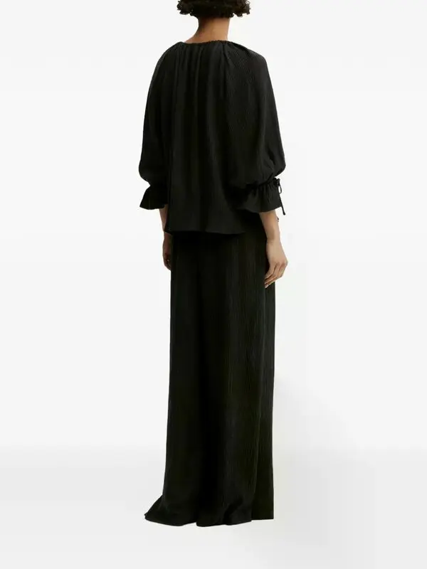 BY MALENE BIRGER Rose Weave Ruffled Tie-fastening Blouse - Black