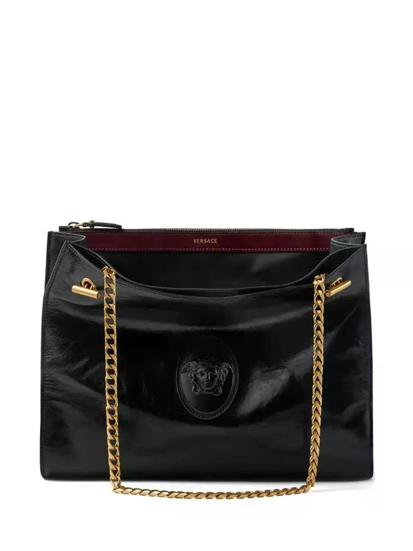 Versace Cabine Leather Shoulder Bag - Black