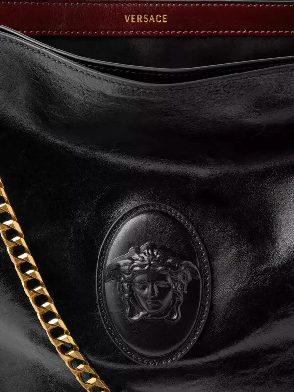 Versace Cabine Leather Shoulder Bag - Black