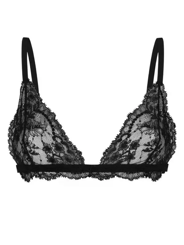 Dolce & Gabbana Semi-sheer Floral-lace Bral - Black