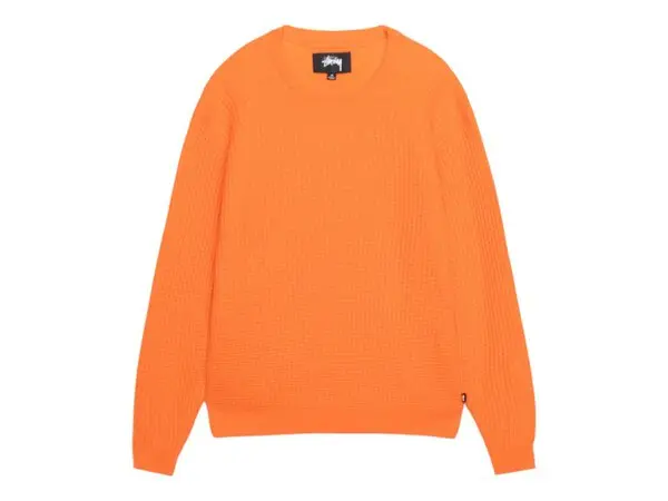 StÜssy Waffle Knit Cashmere Crew - Bright Orange