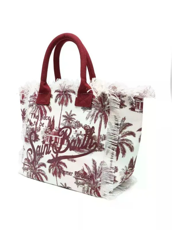 MC2 SAINT BARTH Printed Tote Bag With Fringed Trim - White