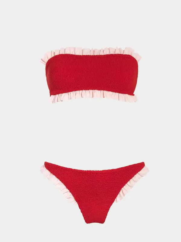 Hunza G Tracey Frill Bikini Set - Red/ballet Pink
