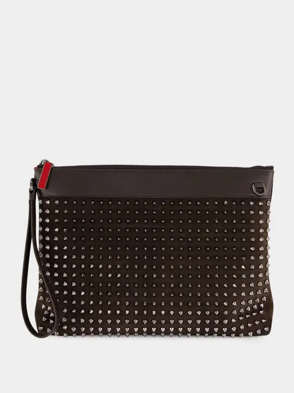 CHRISTIAN LOUBOUTIN Funky Cafe Leather Spike Pouch - Brown