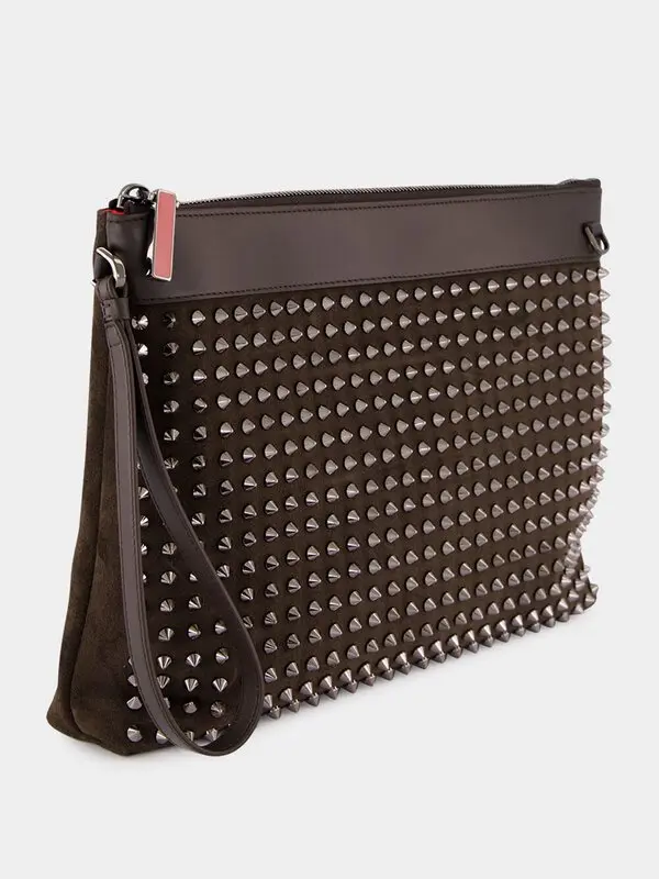 CHRISTIAN LOUBOUTIN Funky Cafe Leather Spike Pouch - Brown