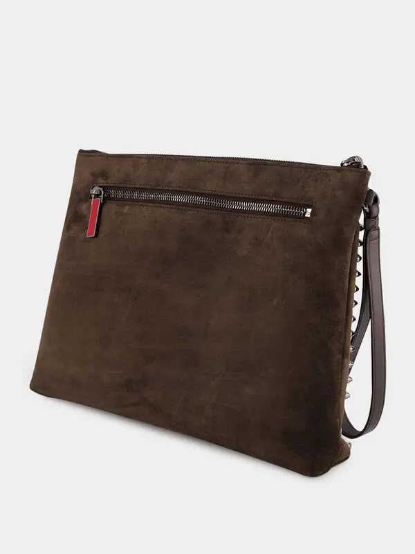 CHRISTIAN LOUBOUTIN Funky Cafe Leather Spike Pouch - Brown