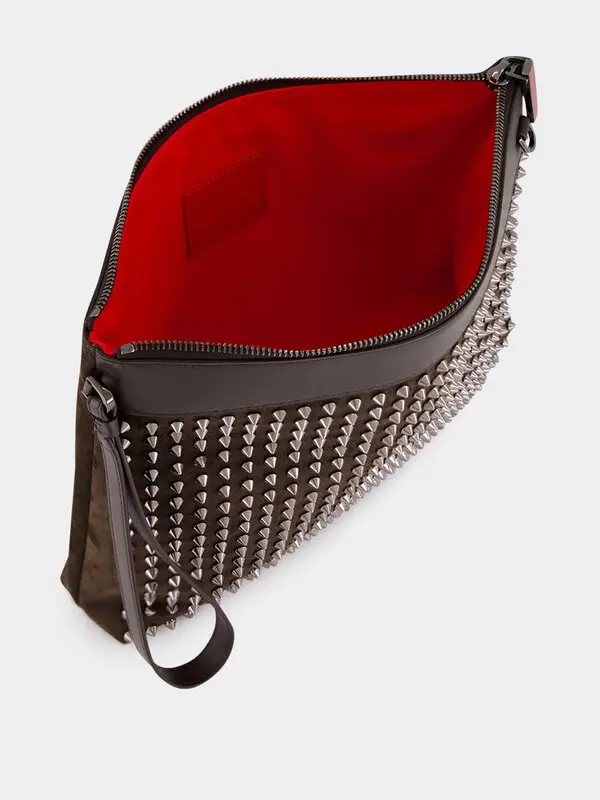 CHRISTIAN LOUBOUTIN Funky Cafe Leather Spike Pouch - Brown