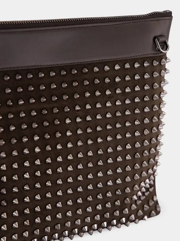 CHRISTIAN LOUBOUTIN Funky Cafe Leather Spike Pouch - Brown