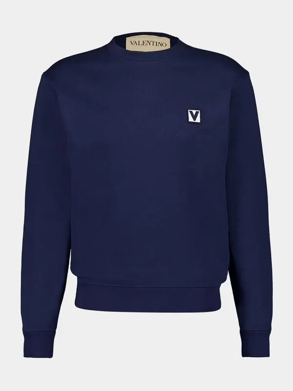 Valentino Garavani Cotton Sweatshirt With Chez Patch - Blue