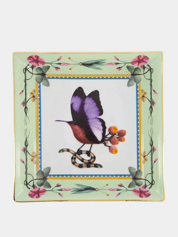 La DoubleJ Butterbird Salvia Porcelain Trinket Tray - Multicolour