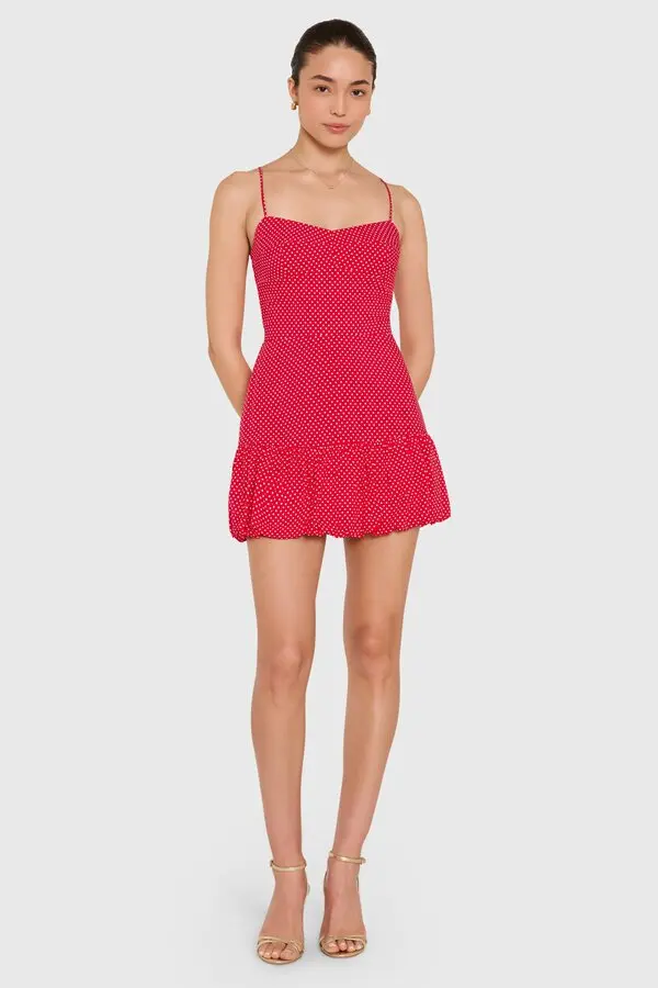 Amanda Uprichard Ivy Polka Dot Mini Romper - Cherry Ivory