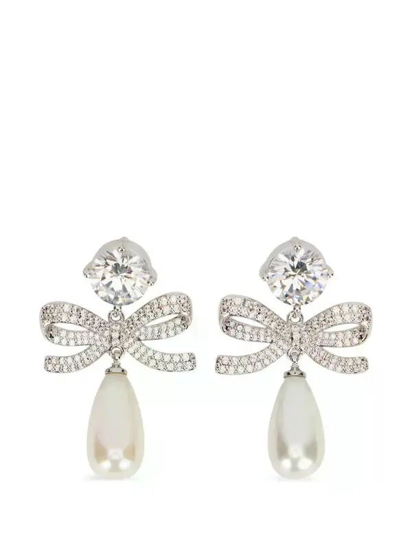 SELF-PORTRAIT Bow Embellished Drop Earrings - Silver