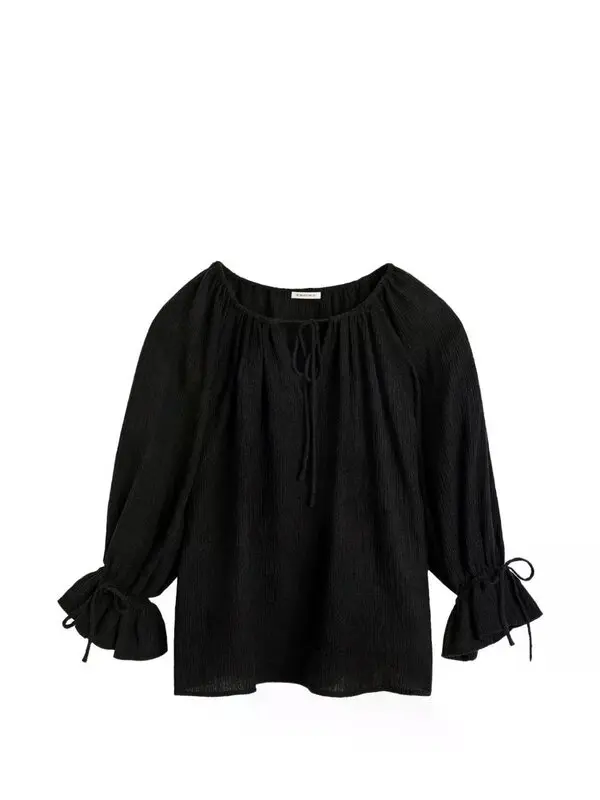 BY MALENE BIRGER Rose Weave Ruffled Tie-fastening Blouse - Black