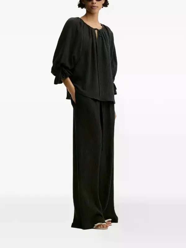 BY MALENE BIRGER Rose Weave Ruffled Tie-fastening Blouse - Black