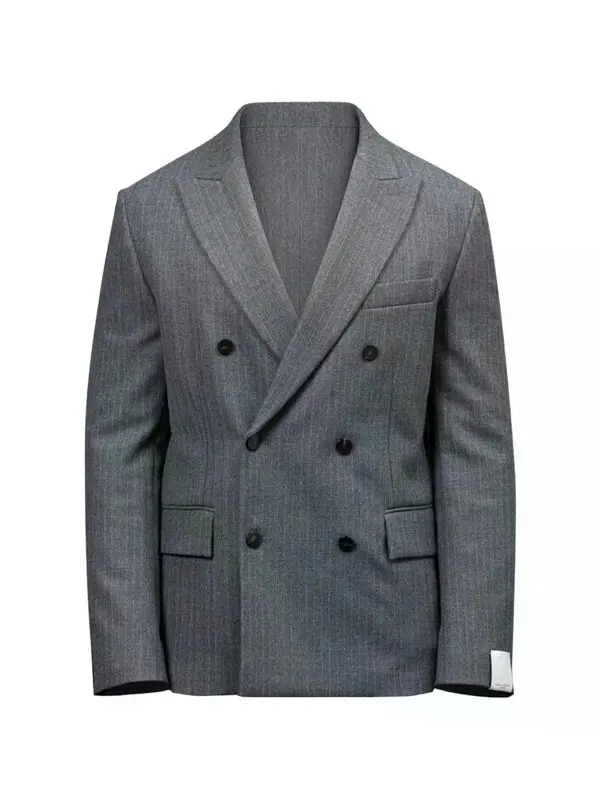 PAOLO PECORA Pinstriped Double-breasted Blazer - Grey