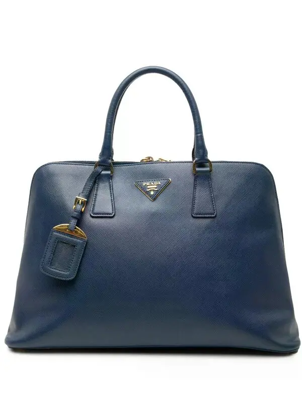 Prada Large Saffiano Lux Promenade Satchel - Blue