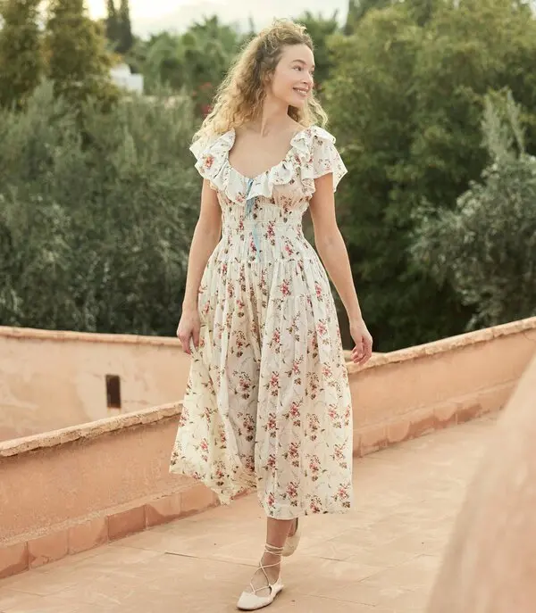 DÔEN Illiana Tiered Dress - Blanc Prairie Rose