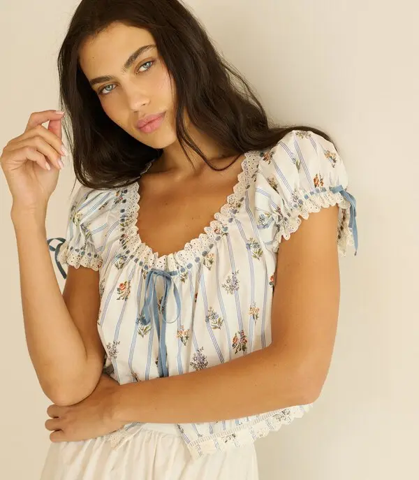 DÔEN Nera Floral Print Top - Fleurs De Bordeaux