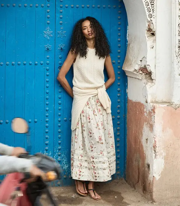 DÔEN Prairie Rose Floral Print Marie Skirt - Blanc Prairie Rose