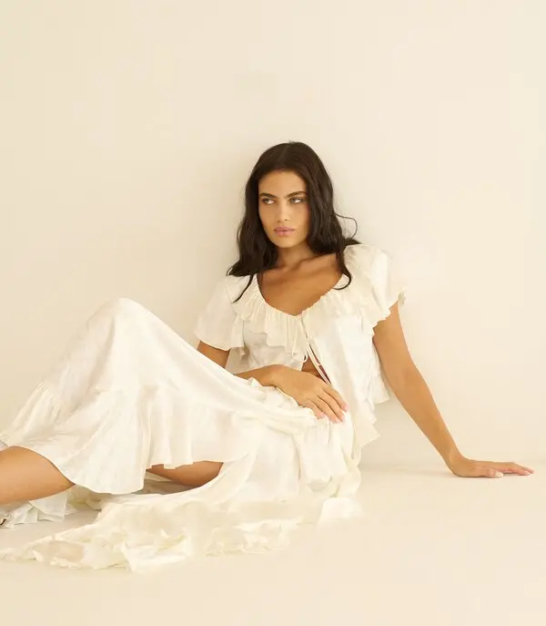 DÔEN Fiorenza Jacquard Ruffle Skirt - Salt