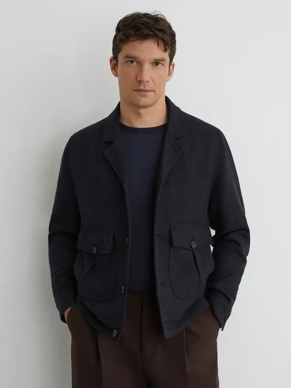 REISS Gandine Textured Hopsack Jacket - Navy