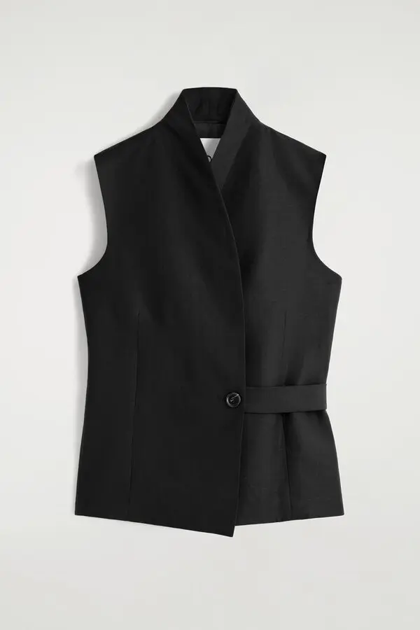 Cos Shawl Collar Belted Linen-blend Vest