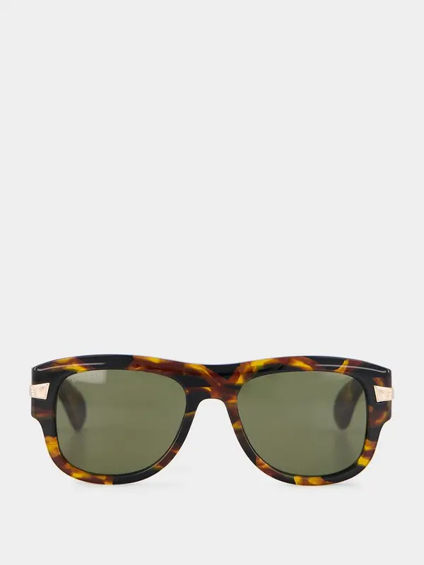 Gucci Dark Tortoiseshell Square Sunglasses With -toned Engraved Details - Gold