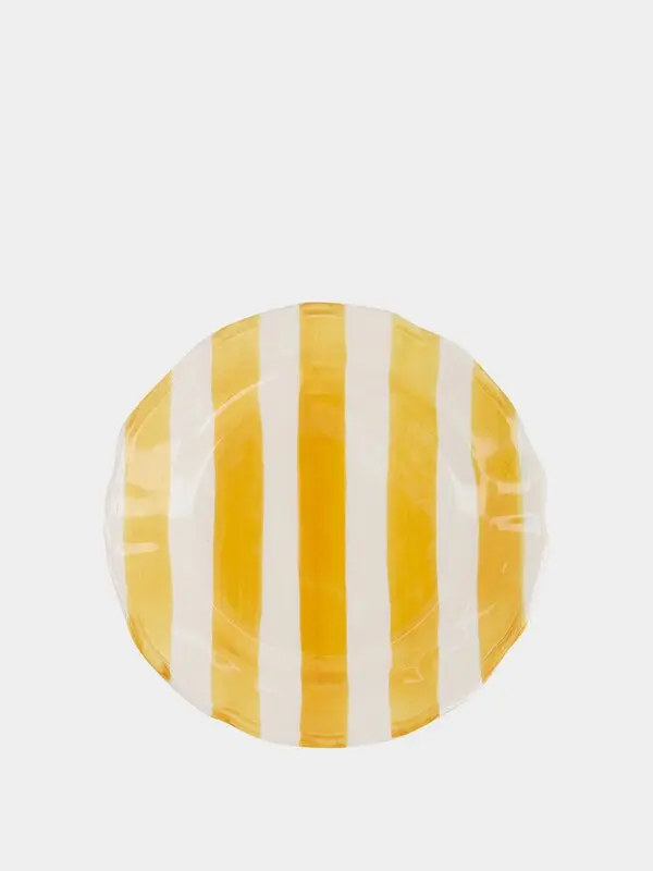 LES-OTTOMANS Striped Ceramic Dessert Plate - Yellow