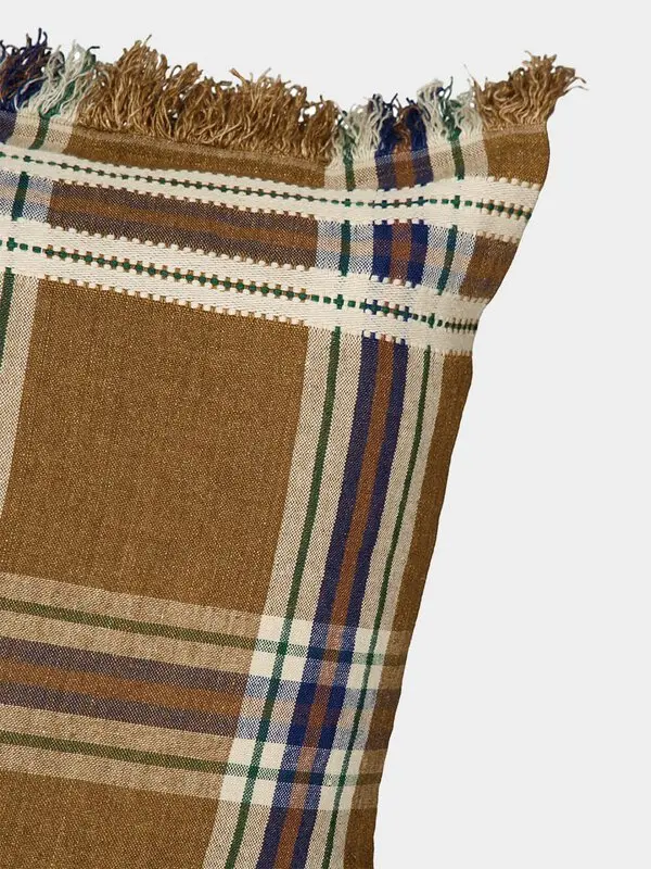 LIBECO Linen Plaid Cushion With Fringed Edges