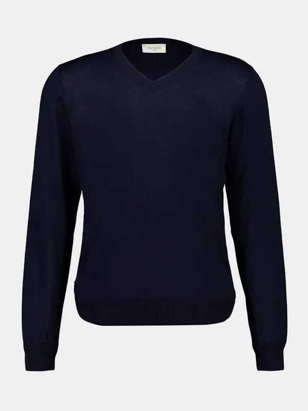 PIACENZA CASHMERE 1733 V-neck Virgin Wool Jumper - Blue