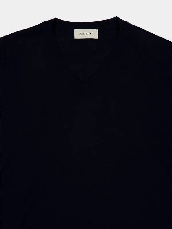 PIACENZA CASHMERE 1733 V-neck Virgin Wool Jumper - Blue