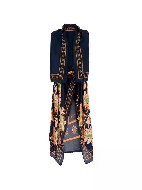 Etro Floral Print Silk Scarf - Blue