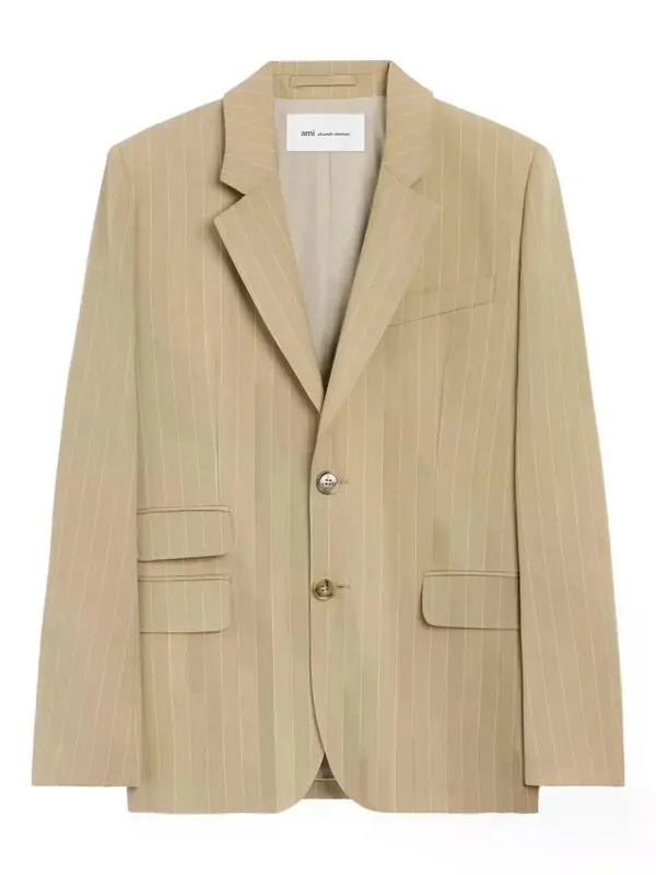 AMI Paris Wool Gabardine Single-breasted Boxy Jacket - Neutrals