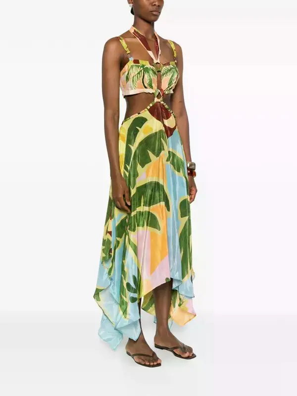 Farm Rio Tropical-print Asymmetric Midi Dress