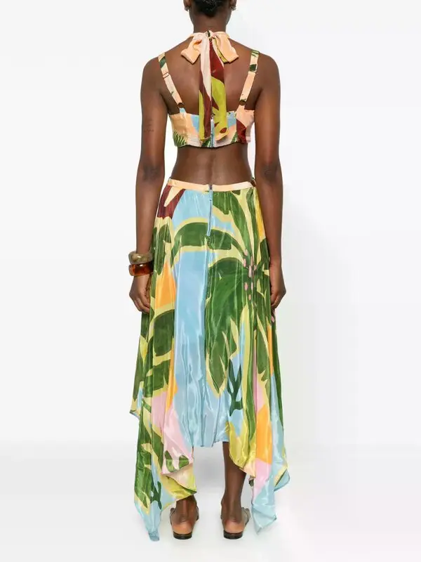 Farm Rio Tropical-print Asymmetric Midi Dress