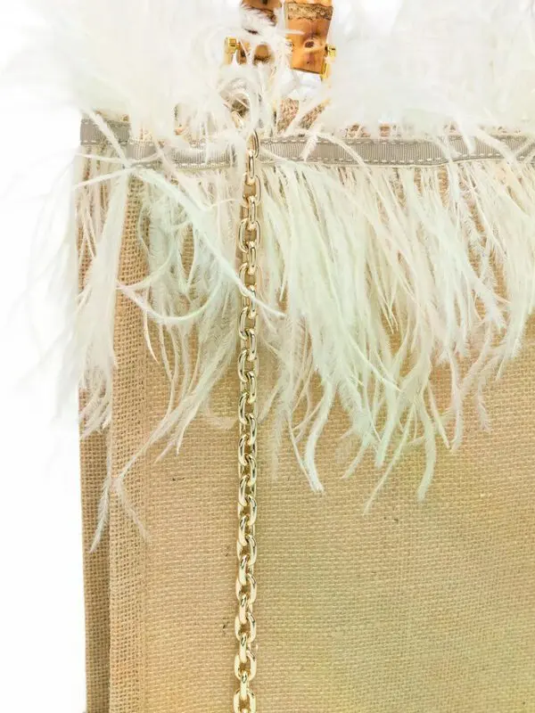 LA MILANESA Feather And Bamboo Handle Tote Bag - Neutrals