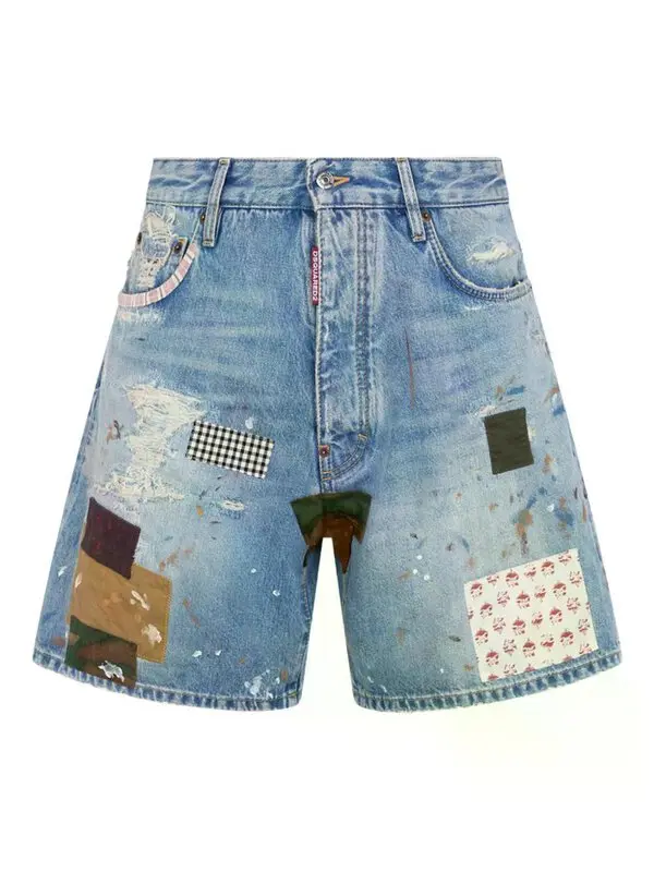 Dsquared2 Patchwork Paint Splatter Denim Shorts