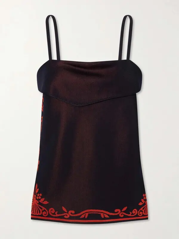 HIGH SPORT Jess Draped Embroidered Knitted Tank - Blue
