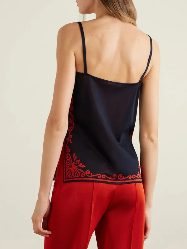 HIGH SPORT Jess Draped Embroidered Knitted Tank - Blue