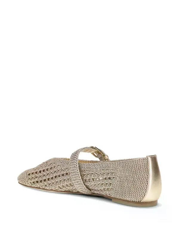 STUART WEITZMAN Metallic Knit Ballerina Flats With Adjustable Strap - Gold