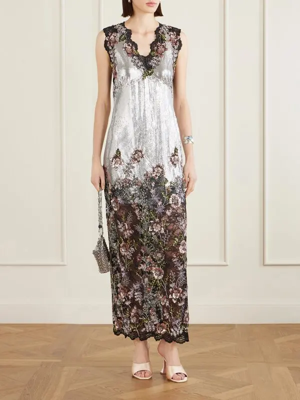 silver lace midi dress One-shoulder Elegant Midi Dress in lace and sheer tulle Antonio Marras