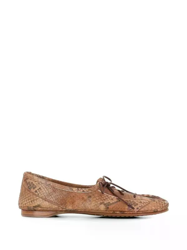 ALEXANDER HOTTO Snakeskin-effect Lace-up Flats - Brown