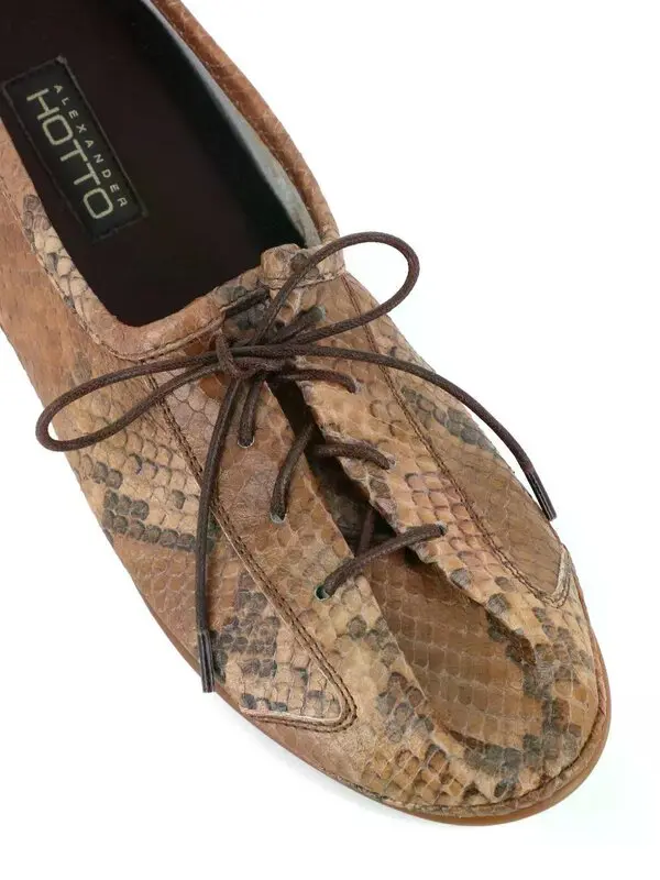 ALEXANDER HOTTO Snakeskin-effect Lace-up Flats - Brown