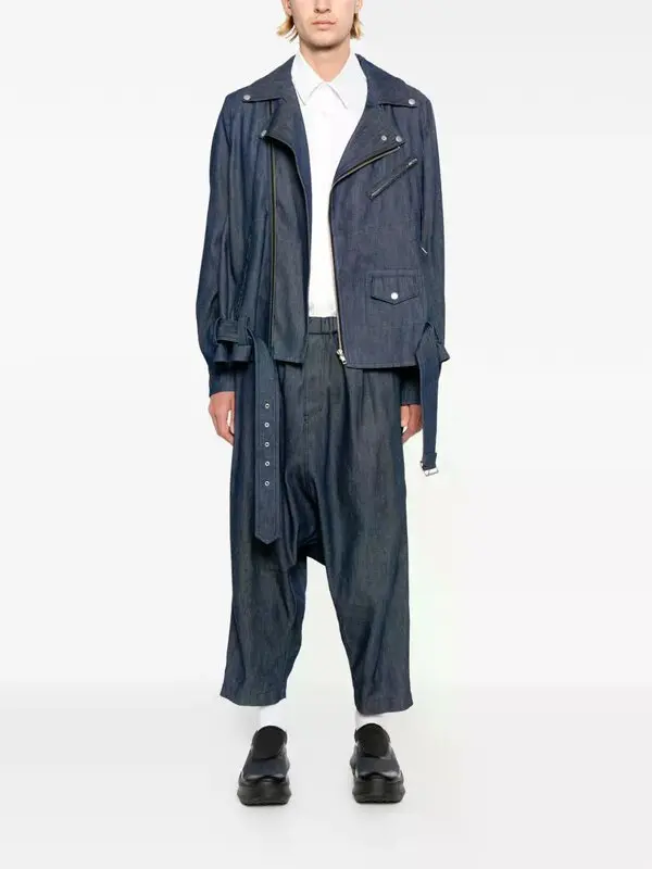 Comme Des Garçons Belted Biker-style Denim Jacket