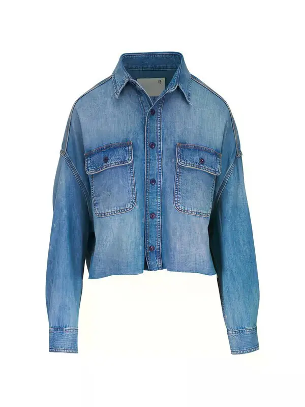 R13 Cropped Denim Shirt - Blue
