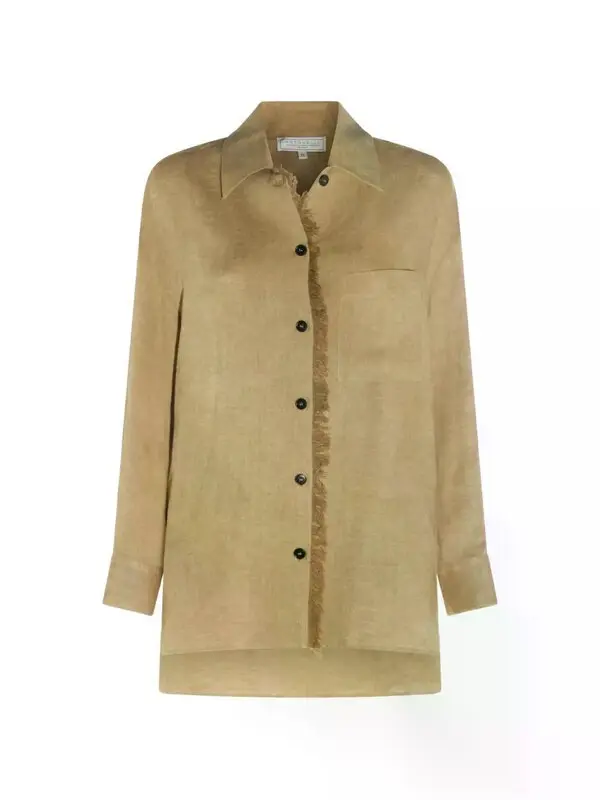 Antonelli Firenze Fringed Button Down Shirt - Neutrals