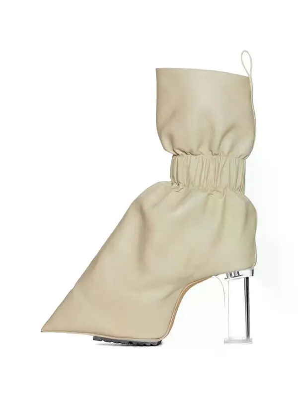 Rick Owens Taquito Ruched Leather Boots - Neutrals